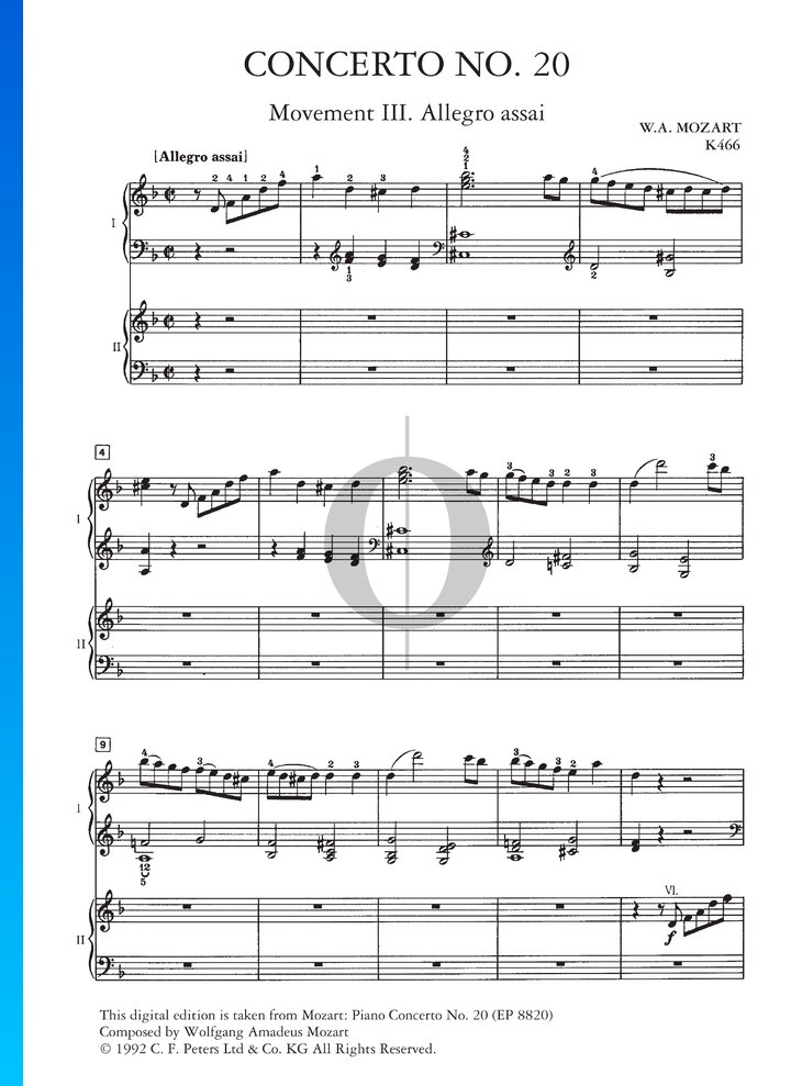 Concerto pour piano no. 20 en ré mineur, K. 466. 3. Allegro assai ...