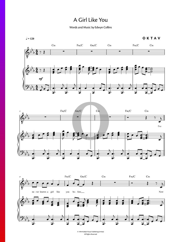 A Girl Like You (Edwyn Collins) Piano Sheet Music - OKTAV