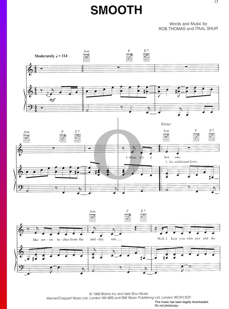 Smooth (Santana, Rob Thomas) Piano Sheet Music - OKTAV