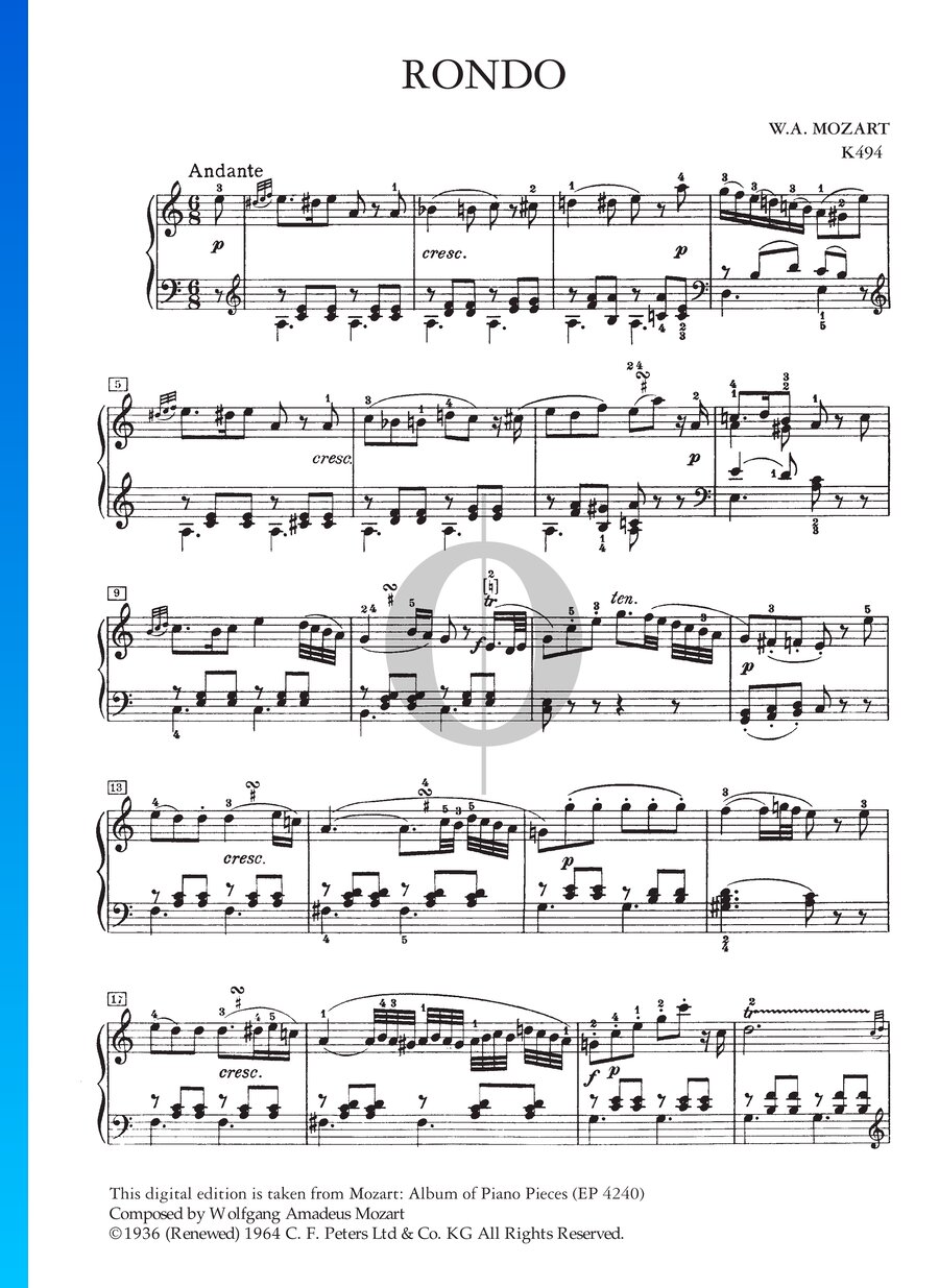 Rondo, K. 494 (Wolfgang Amadeus Mozart) Piano Sheet Music - OKTAV