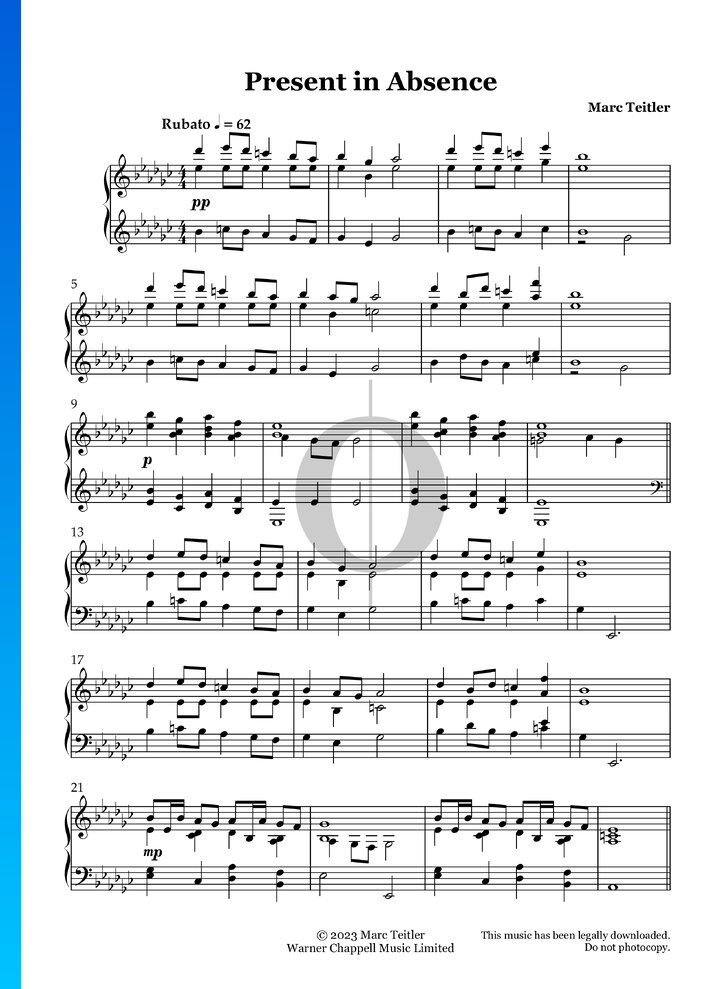 Present In Absence door Marc Teitler | piano bladmuziek (Pianosolo) - OKTAV