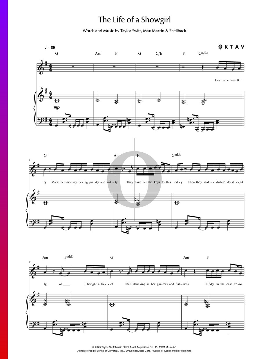The Life of a Showgirl (Taylor Swift, Sabrina Carpenter) Piano Sheet ...