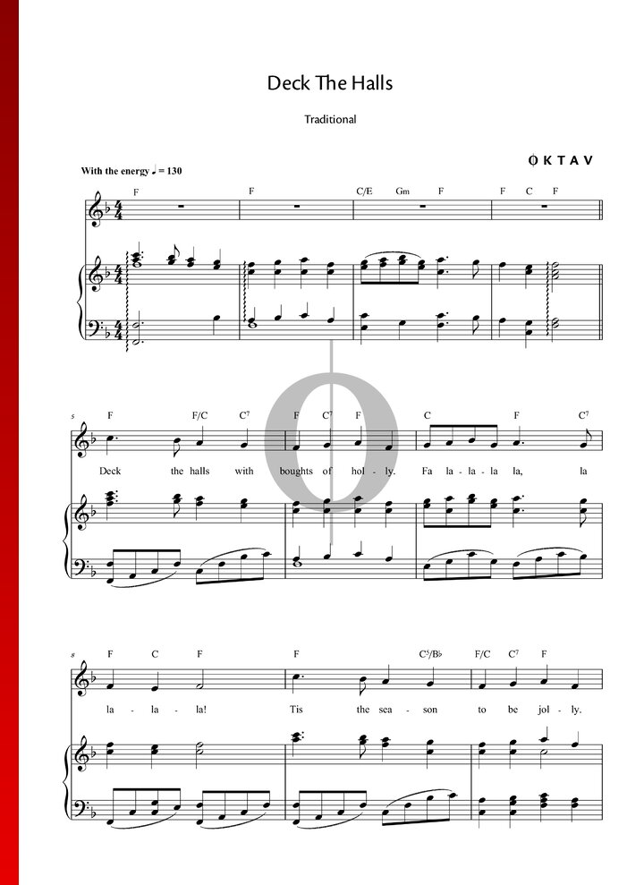 Deck The Halls (Anonymous) Piano Sheet Music - OKTAV