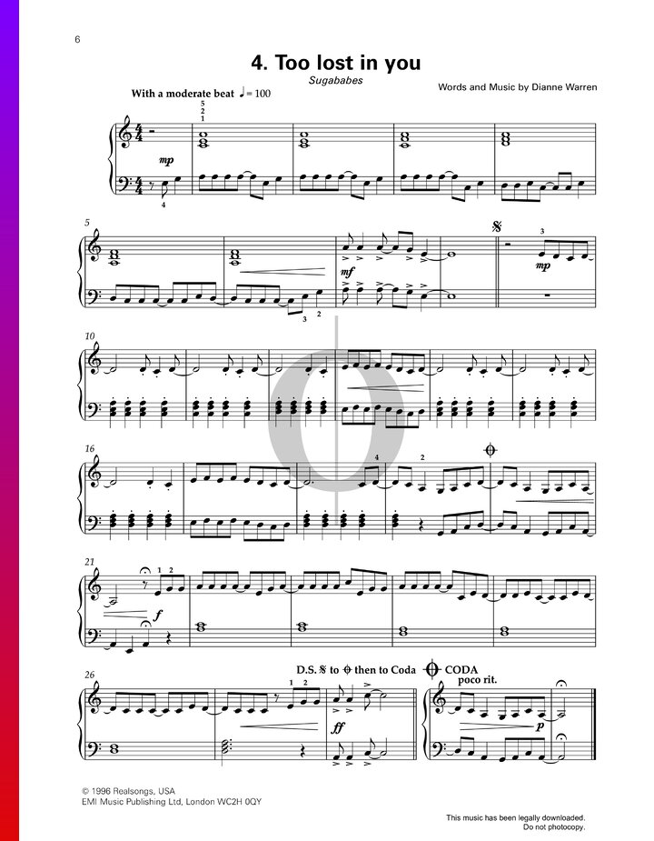 Too Lost In You (Sugababes) Piano Sheet Music - OKTAV