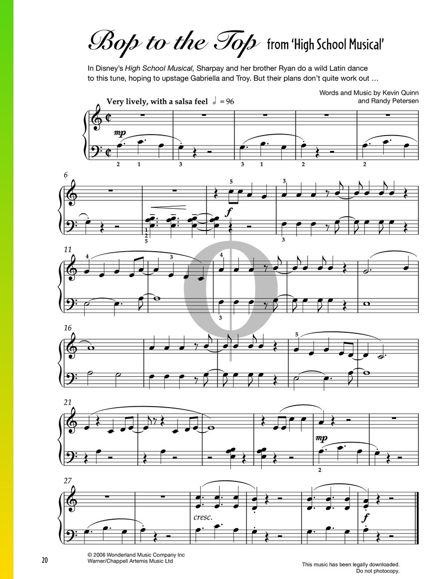 Bop To The Top (Randy Petersen, Kevin Quinn) Piano Sheet Music - OKTAV