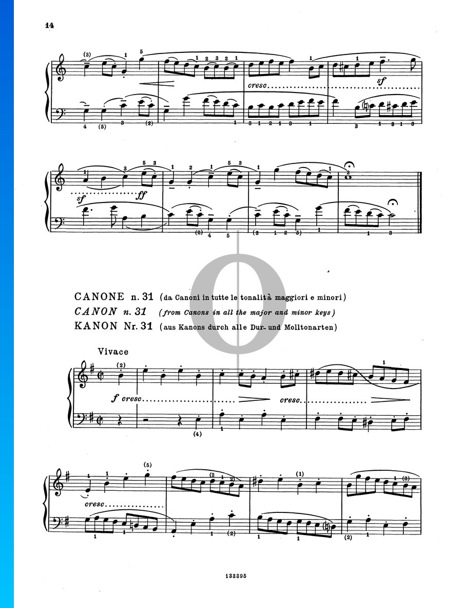 Canon in G Major, No. 31 (Max Reger) Piano Sheet Music - OKTAV