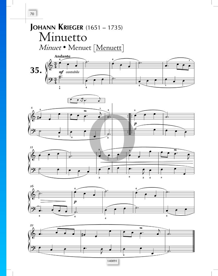 Menuet en La mineur » Johann Krieger - Partitions de piano - OKTAV