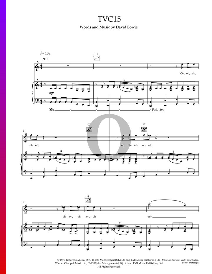 TVC15 (David Bowie) Piano Sheet Music - OKTAV