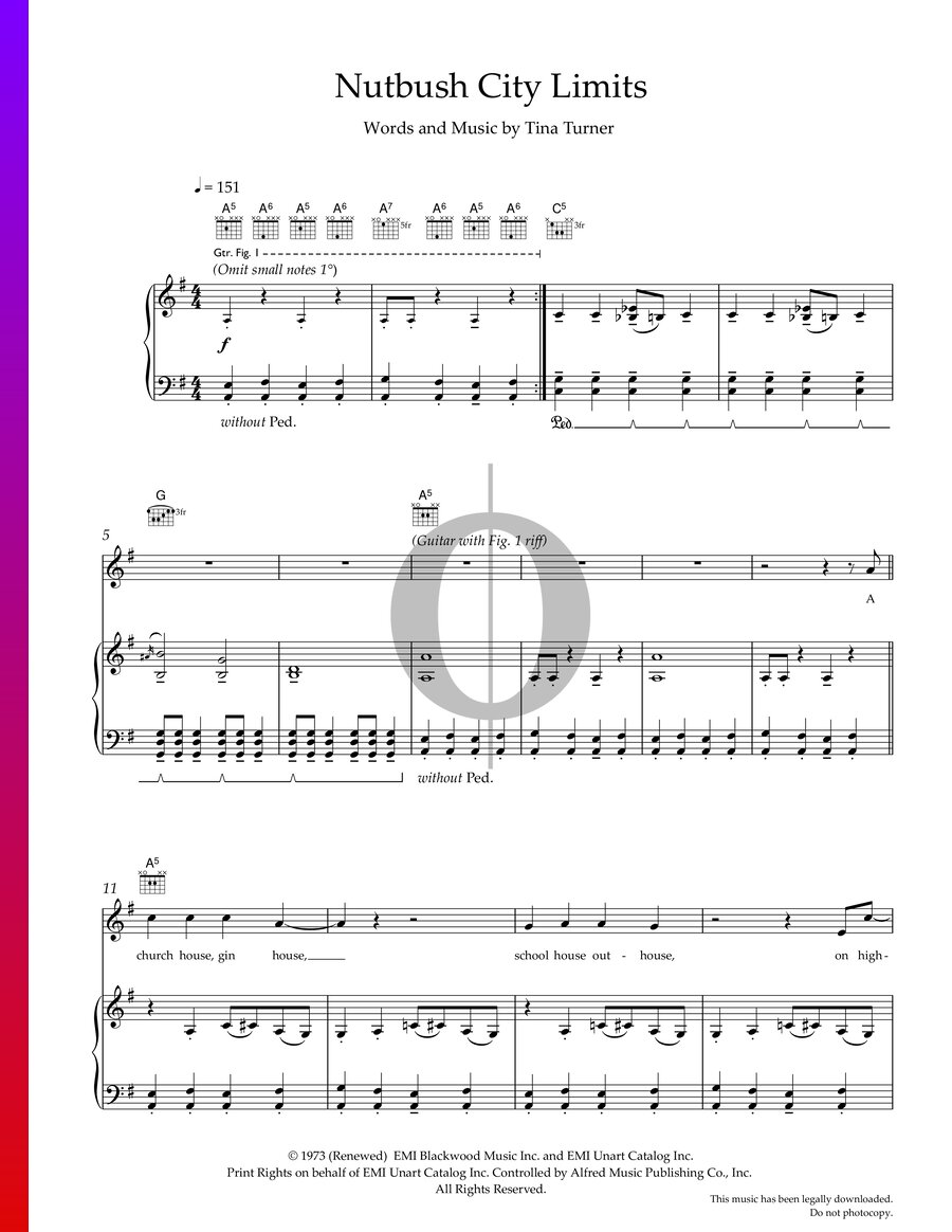 Nutbush City Limits (Tina Turner, Ike Turner) Piano Sheet Music - OKTAV