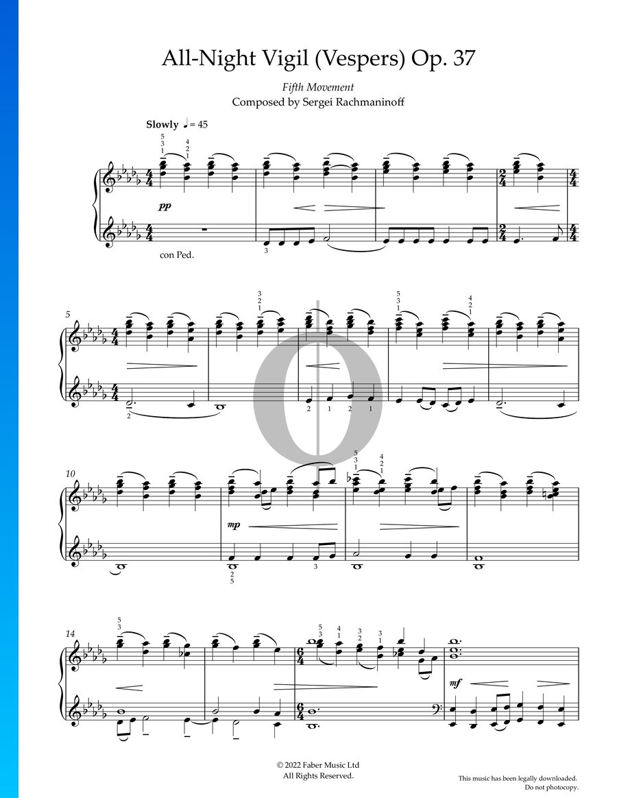 Nyne Otpushchayeshi - Vespers (All-Night Vigil) , Op. 37 (Sergei Rachmaninow) Piano Sheet Music ...