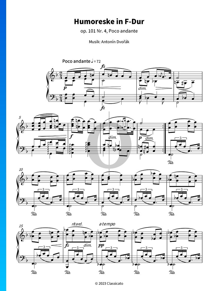 Humoresque, Op. 101 No. 4 (Antonín Dvořák) Piano Sheet Music - OKTAV