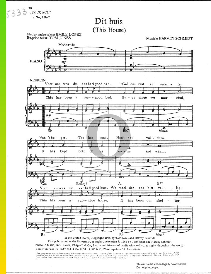 This House (Harvey Schmidt) Piano Sheet Music - OKTAV