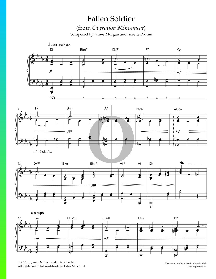 Fallen Soldier Piano Sheet Music from Operation Mincemeat by James ...