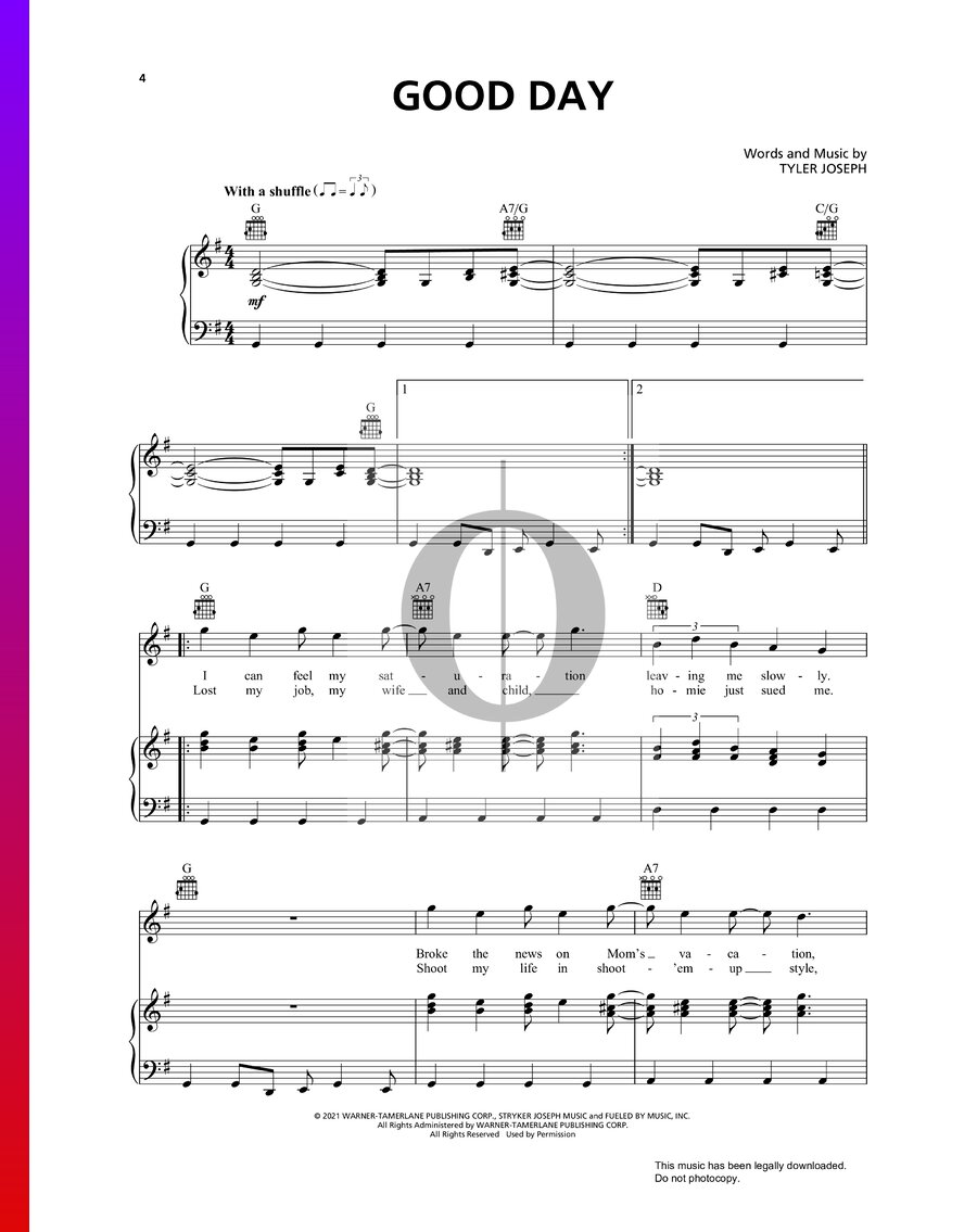 Good Day (Twenty One Pilots) Piano Sheet Music - OKTAV