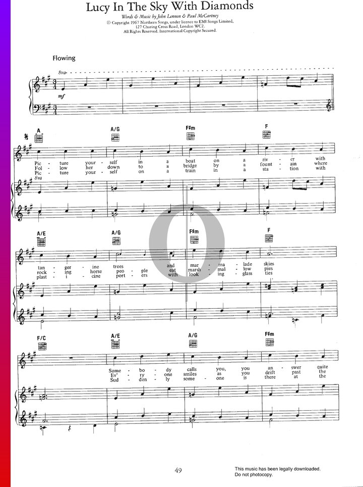 Lucy In The Sky With Diamonds (The Beatles) Piano Sheet Music - OKTAV