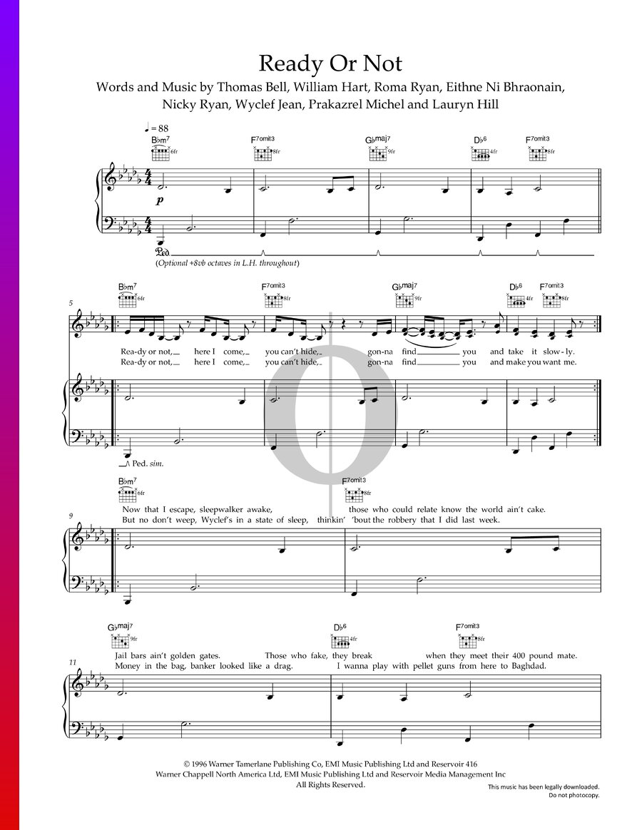 Ready Or Not » Fugees - Partitions de piano - OKTAV