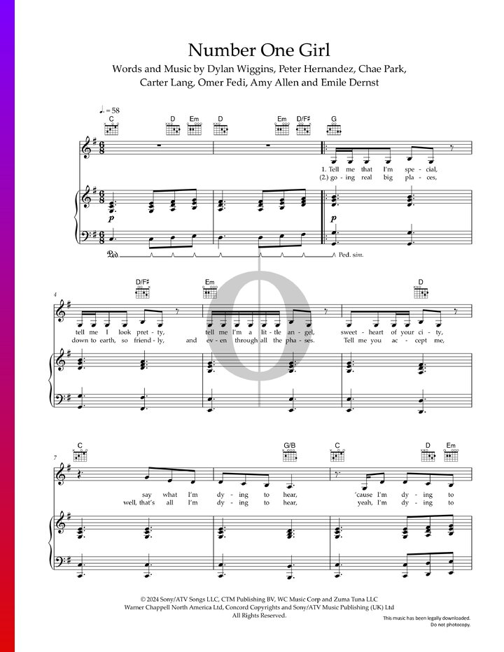 Number One Girl » Rosé - Partituras de piano - OKTAV