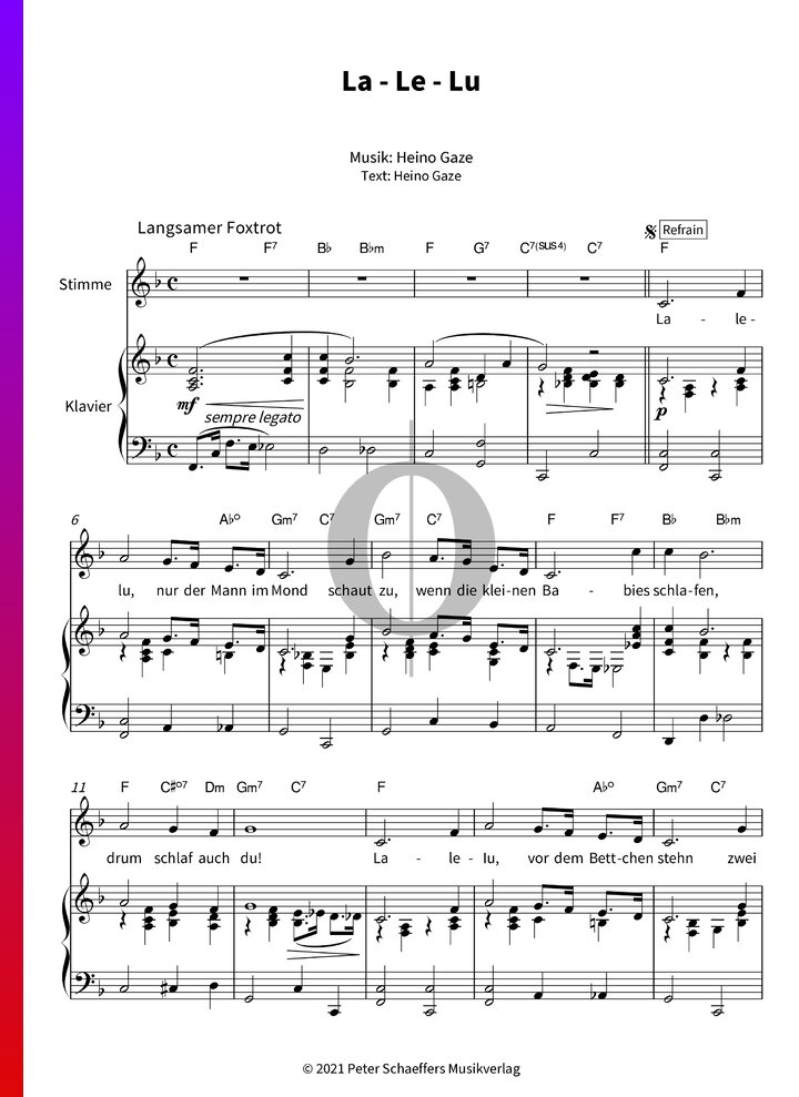 La-Le-Lu (Nur der Mann im Mond schaut zu) Klaviernoten (Heinz Rühmann ...
