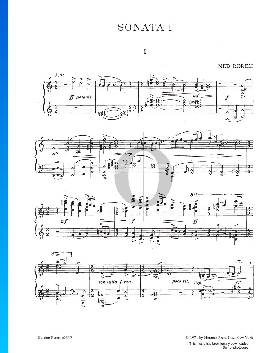 Sonata No. 1 (Ned Rorem) Piano Sheet Music - OKTAV