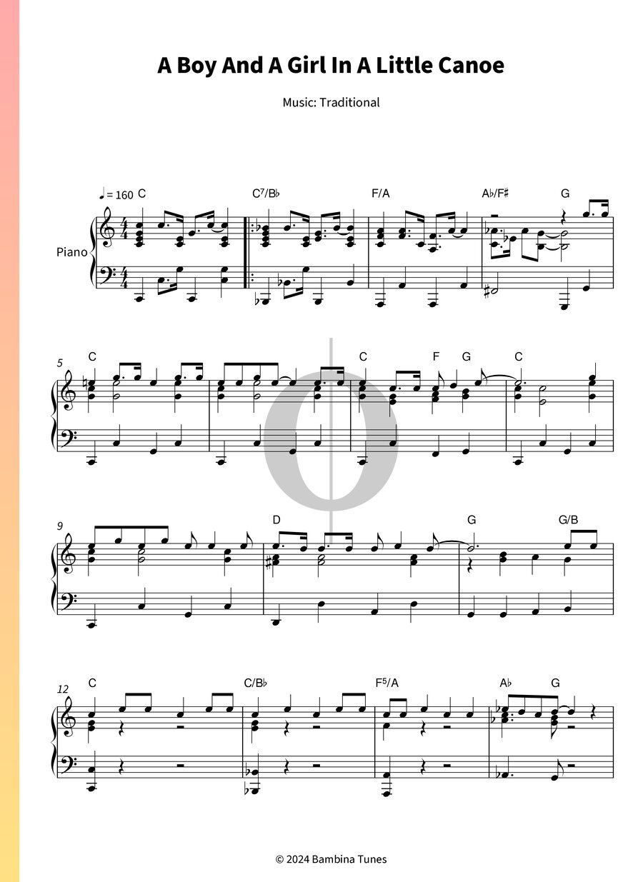 A Boy And A Girl In A Little Canoe (Anonymous) Piano Sheet Music - OKTAV
