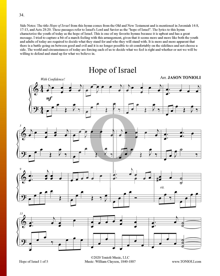 Hope Of Israel (William Clayson) Piano Sheet Music - OKTAV