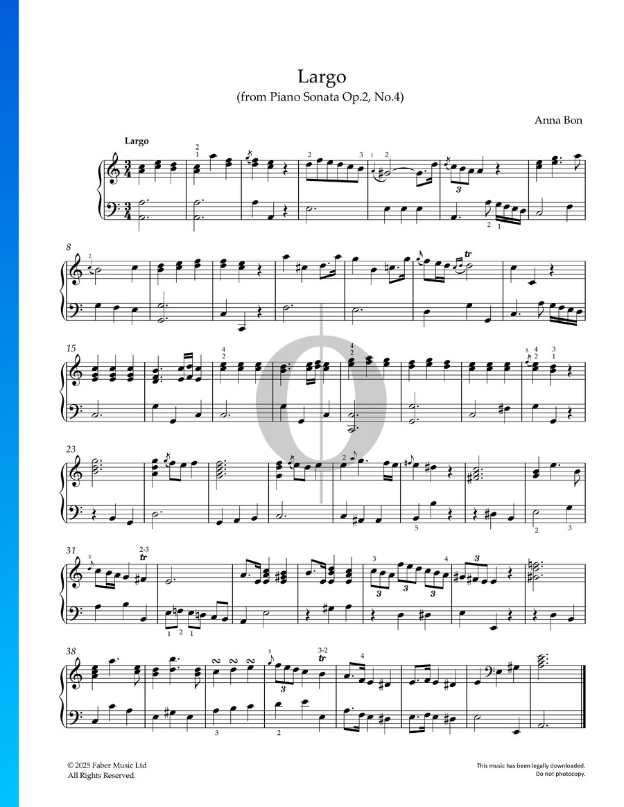Piano Sonata, Op. 2 No. 4: Largo (Anna Bon) Piano Sheet Music - OKTAV