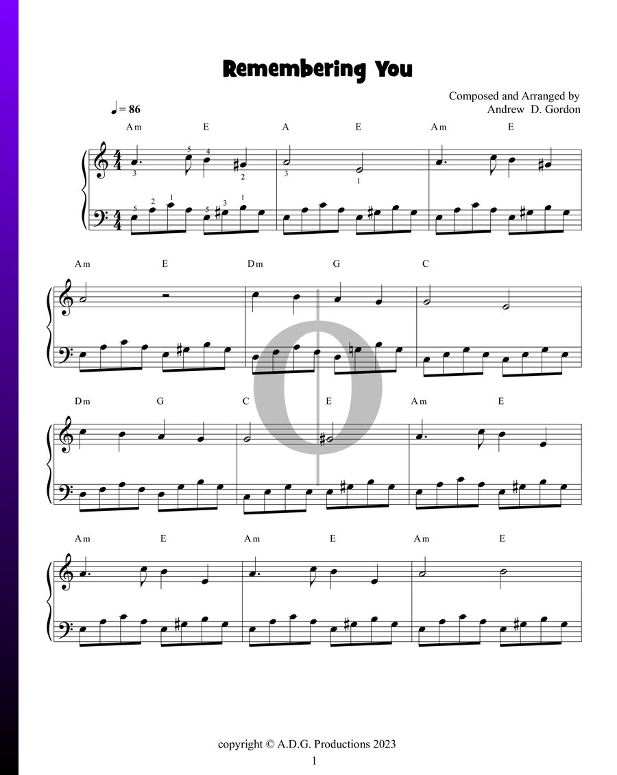 Remembering You (Andrew D. Gordon) Piano Sheet Music - OKTAV