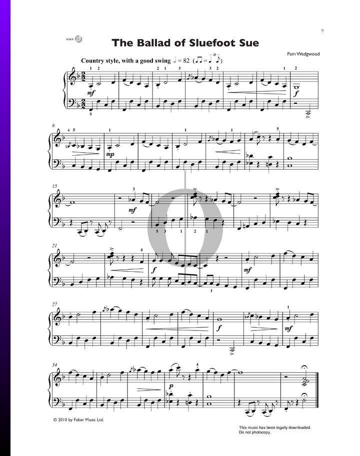 The Ballad Of Sluefoot Sue (Pam Wedgwood) Piano Sheet Music - OKTAV