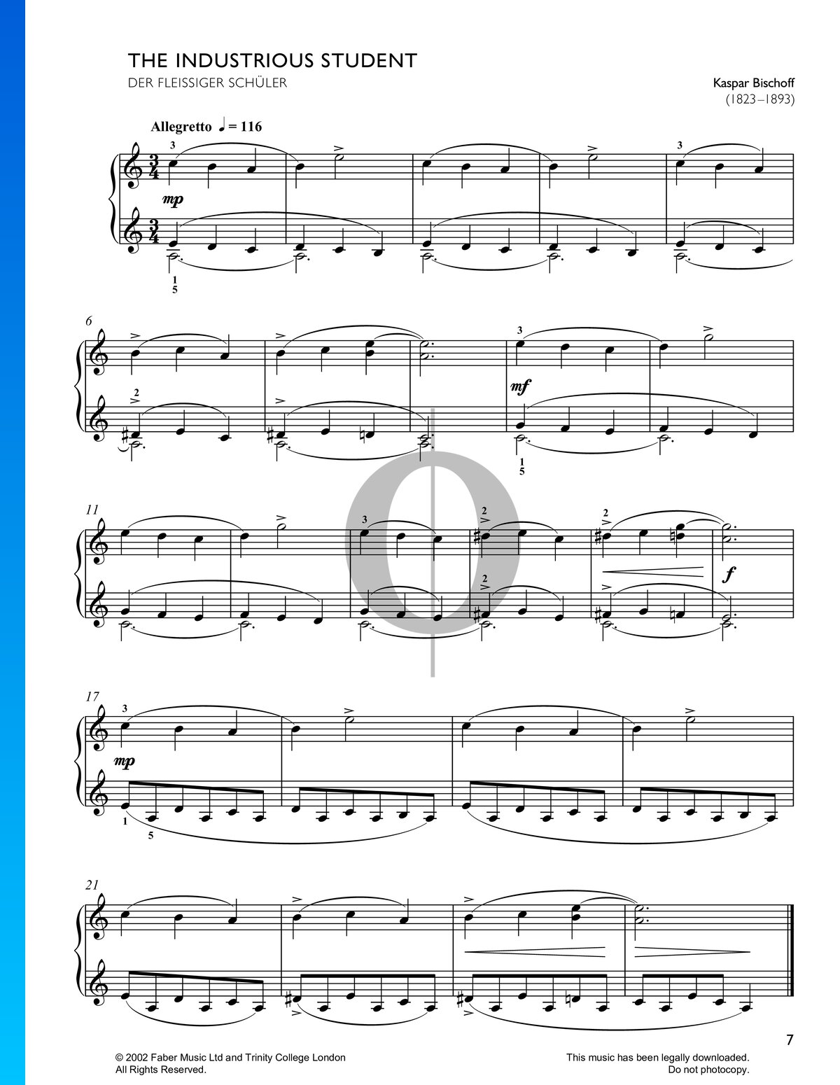 The Industrious Student (Kaspar Bischoff) Piano Sheet Music - OKTAV