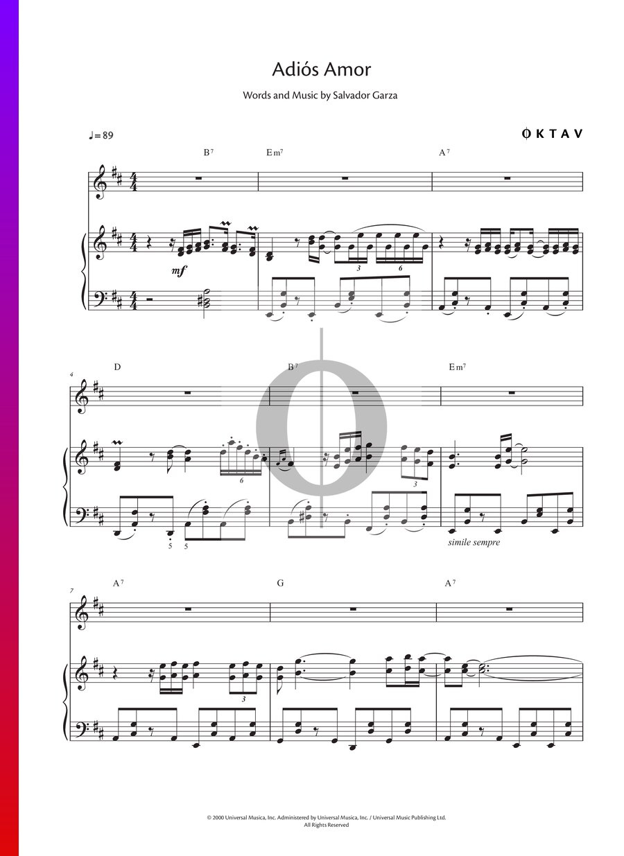 Adiós Amor (Christian Nodal) Piano Sheet Music - OKTAV