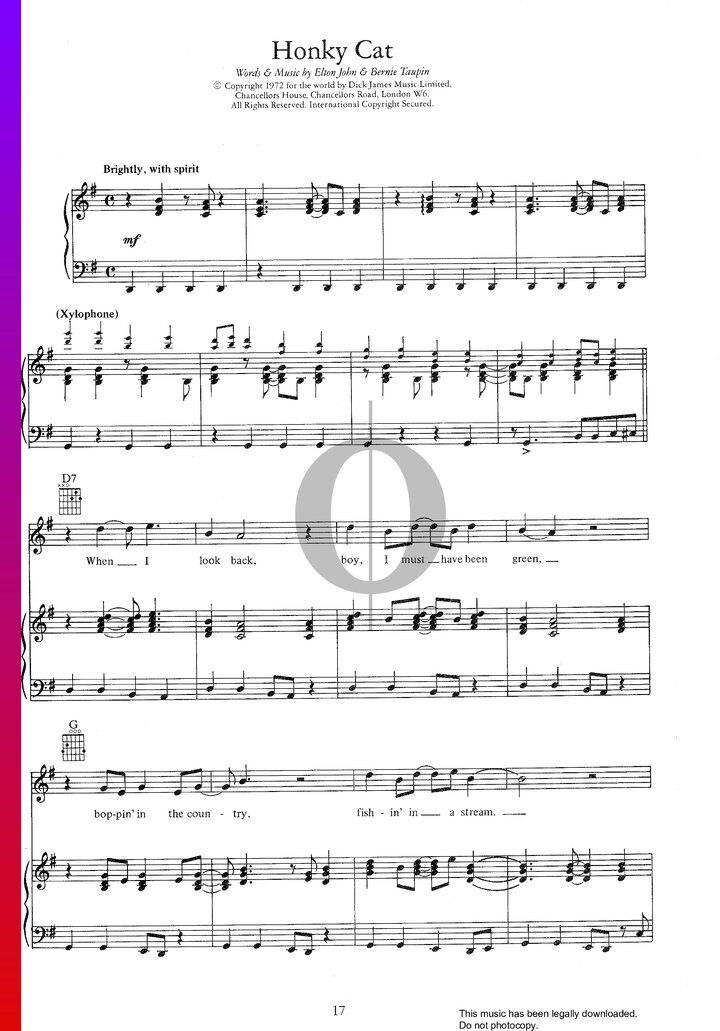 Honky Cat (Elton John) Piano Sheet Music - OKTAV