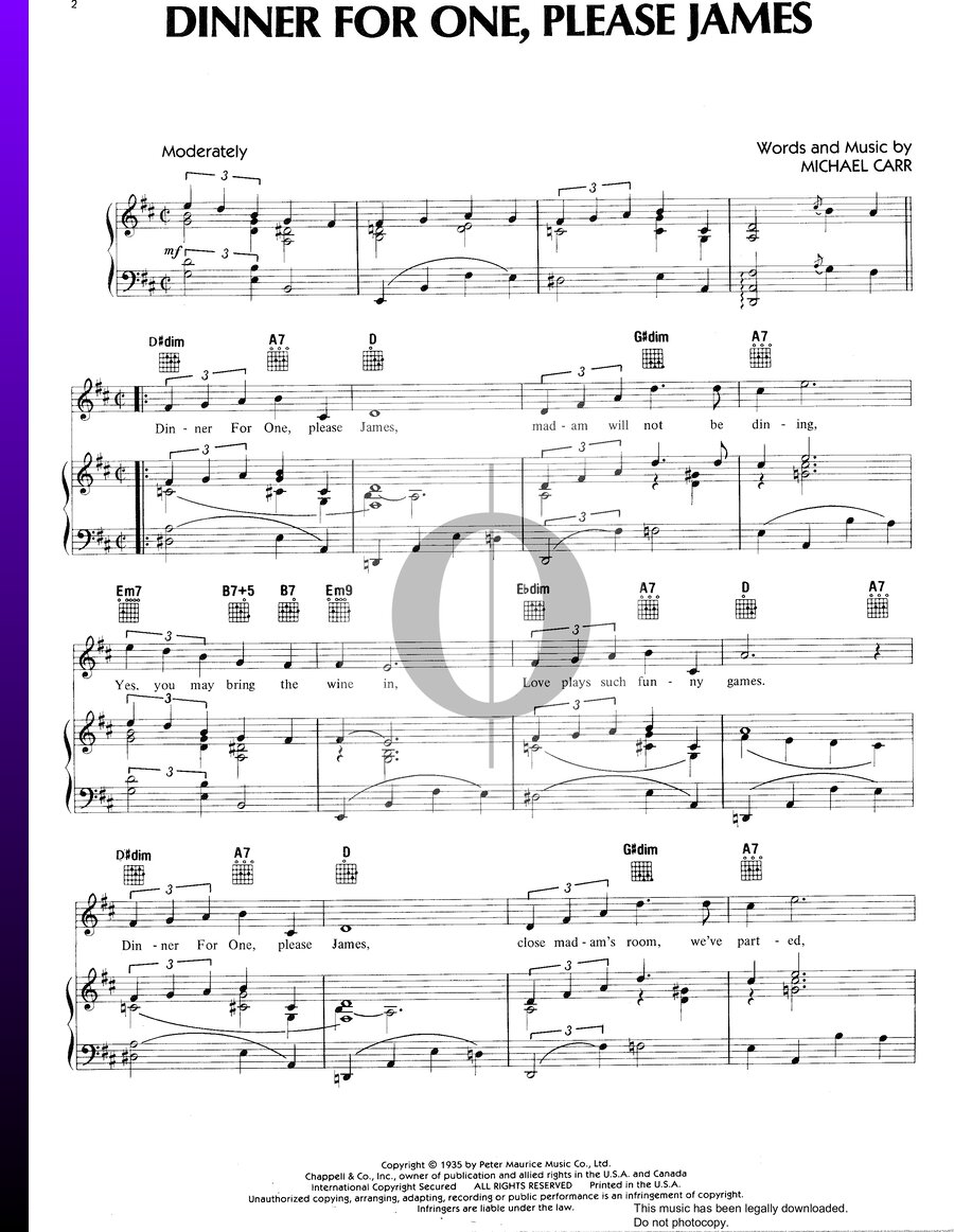 Dinner for One, Please James (Nat King Cole) Piano Sheet Music - OKTAV