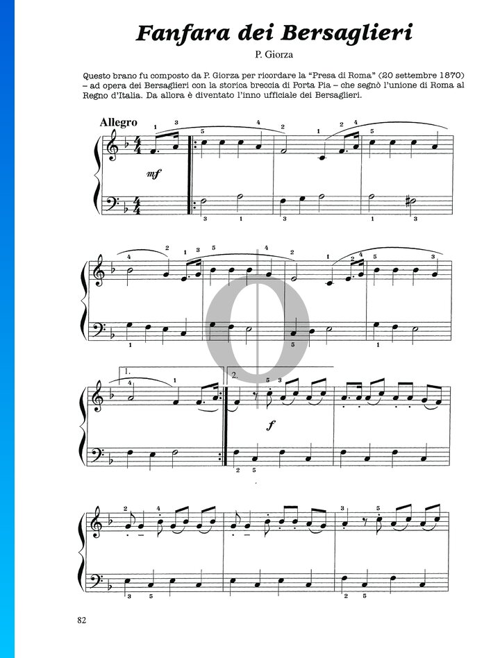 Fanfara dei Bersaglieri (Paolo Giorza) Piano Sheet Music - OKTAV