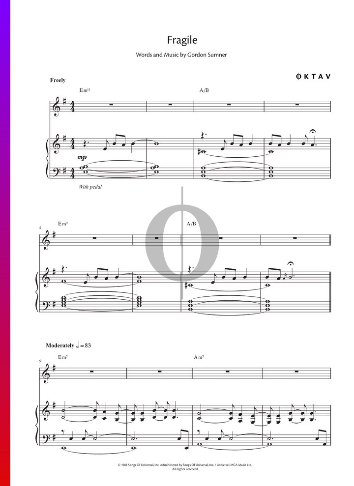 Fragile (Sting) Piano Sheet Music - OKTAV
