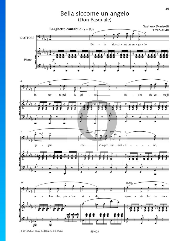 Bella siccome un angelo (Gaetano Donizetti) Piano Sheet Music - OKTAV