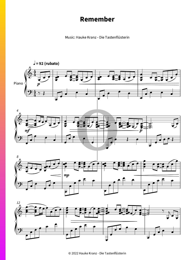 Remember (Hauke Kranz - Die Tastenflüsterin) Piano Sheet Music - OKTAV