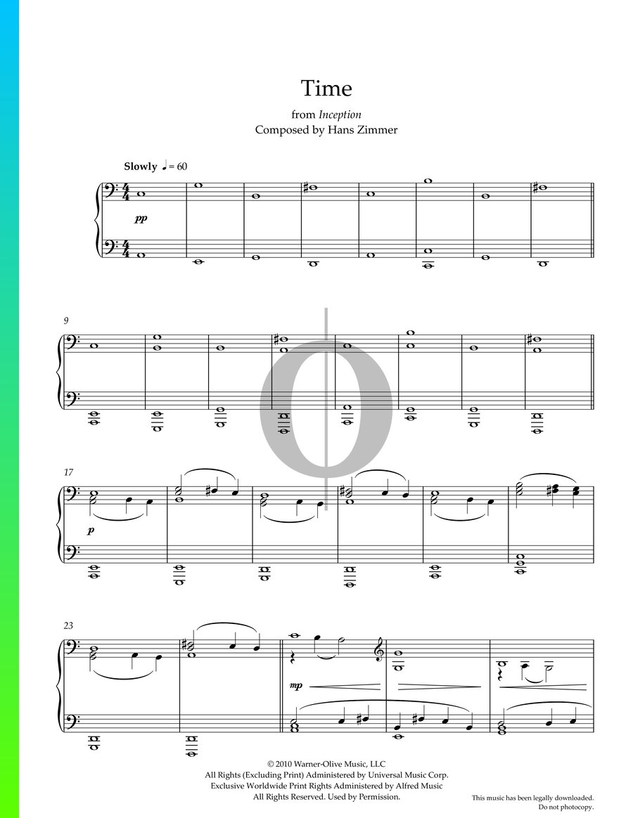 Time Piano Sheet Music from Inception by Hans Zimmer - OKTAV