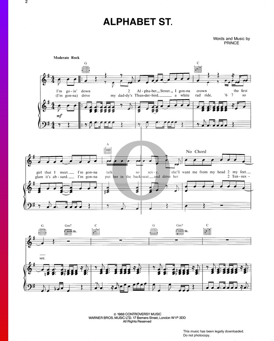 Alphabet Street (Prince) Piano Sheet Music - OKTAV