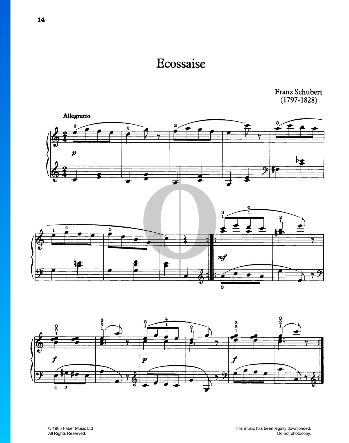 Ecossaise, D 299 No. 8 (Franz Schubert) Piano Sheet Music - OKTAV