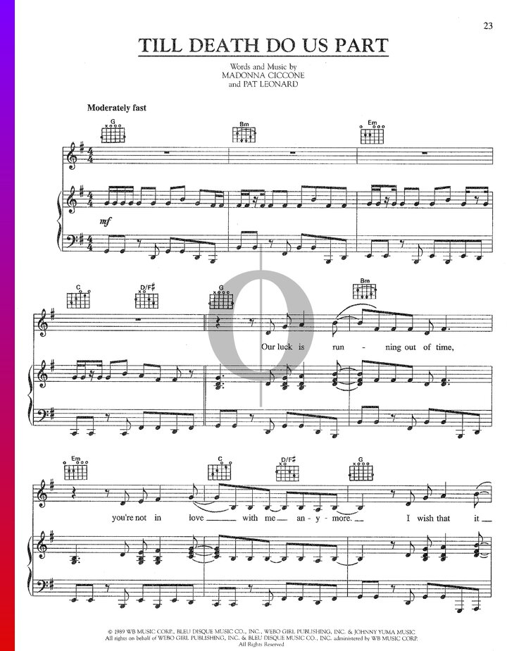 Till Death Do Us Part » Madonna - Partituras de piano - OKTAV