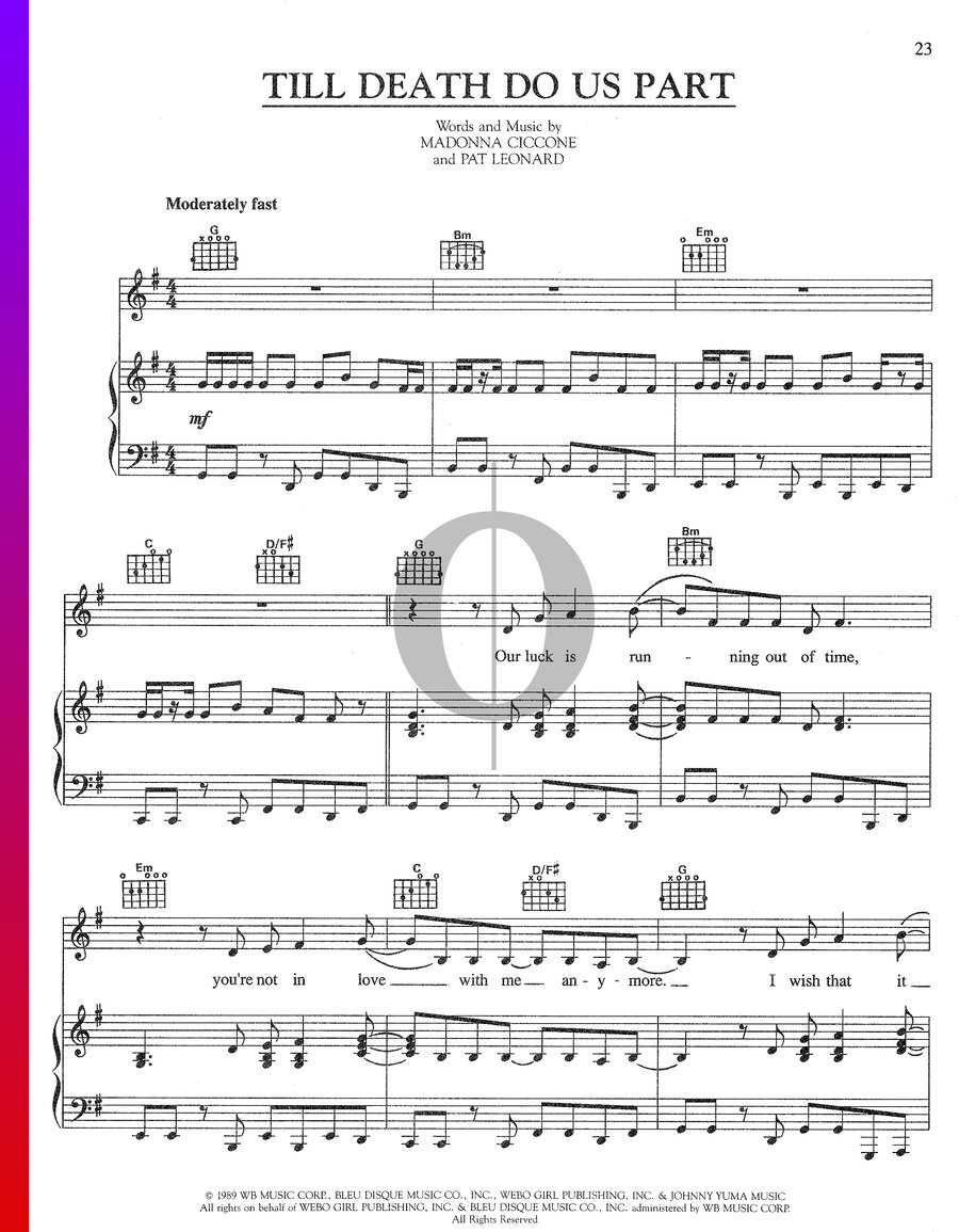 Till Death Do Us Part (Madonna) Piano Sheet Music - OKTAV