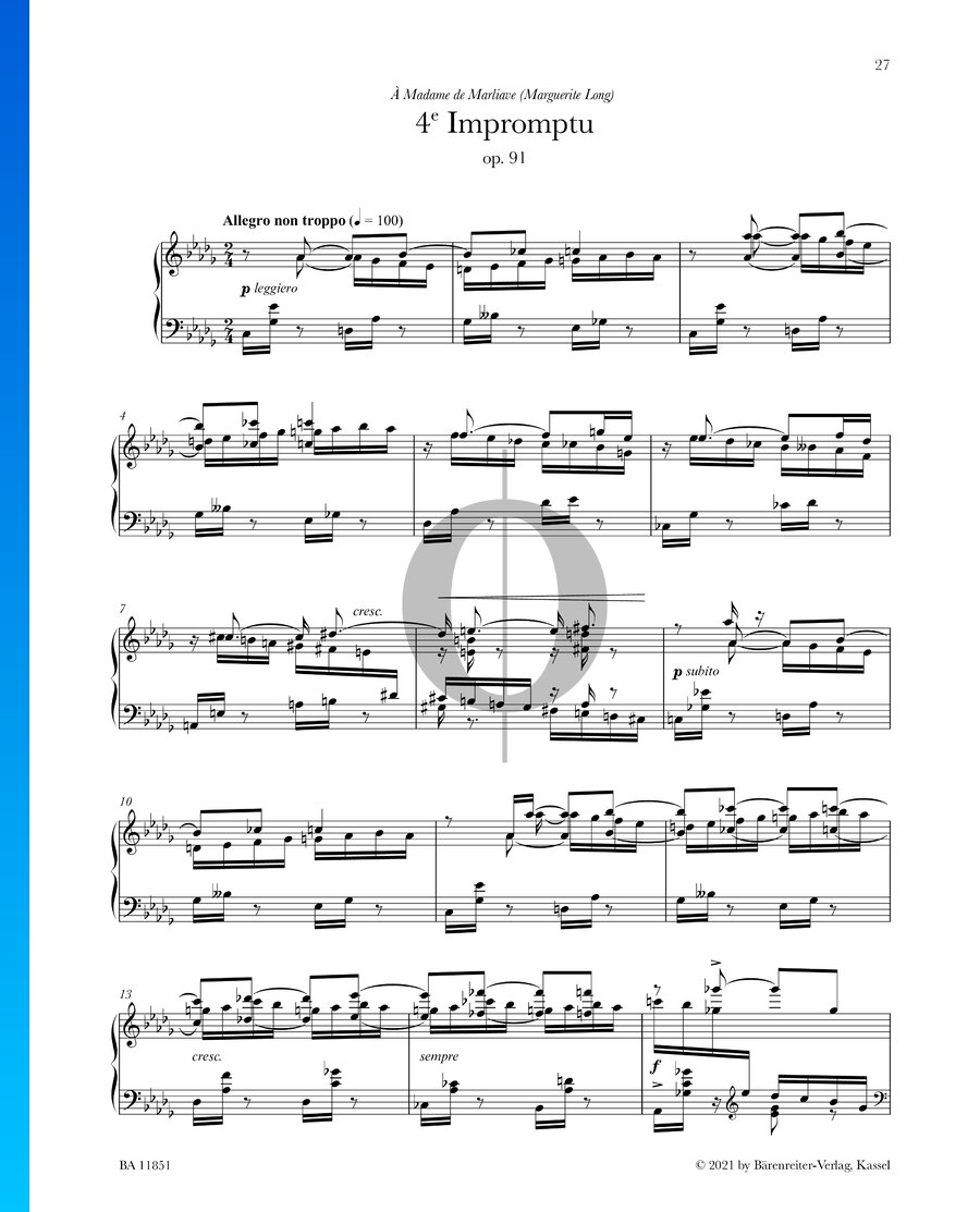 Impromptu, No. 4 Op. 91 (Gabriel Fauré) Piano Sheet Music - OKTAV