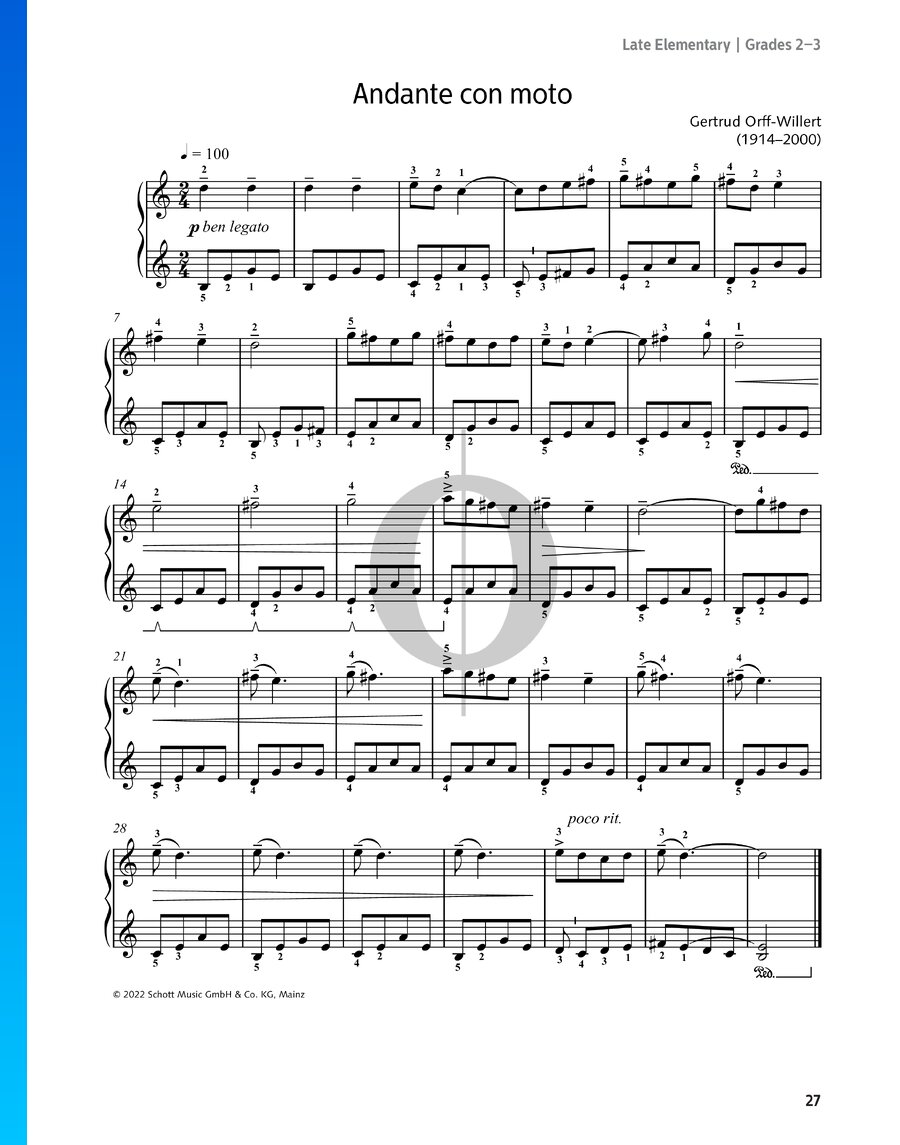 Kleine Klavierstücke, Book 1: No. 6 Andante con moto (Gertrud Orff ...