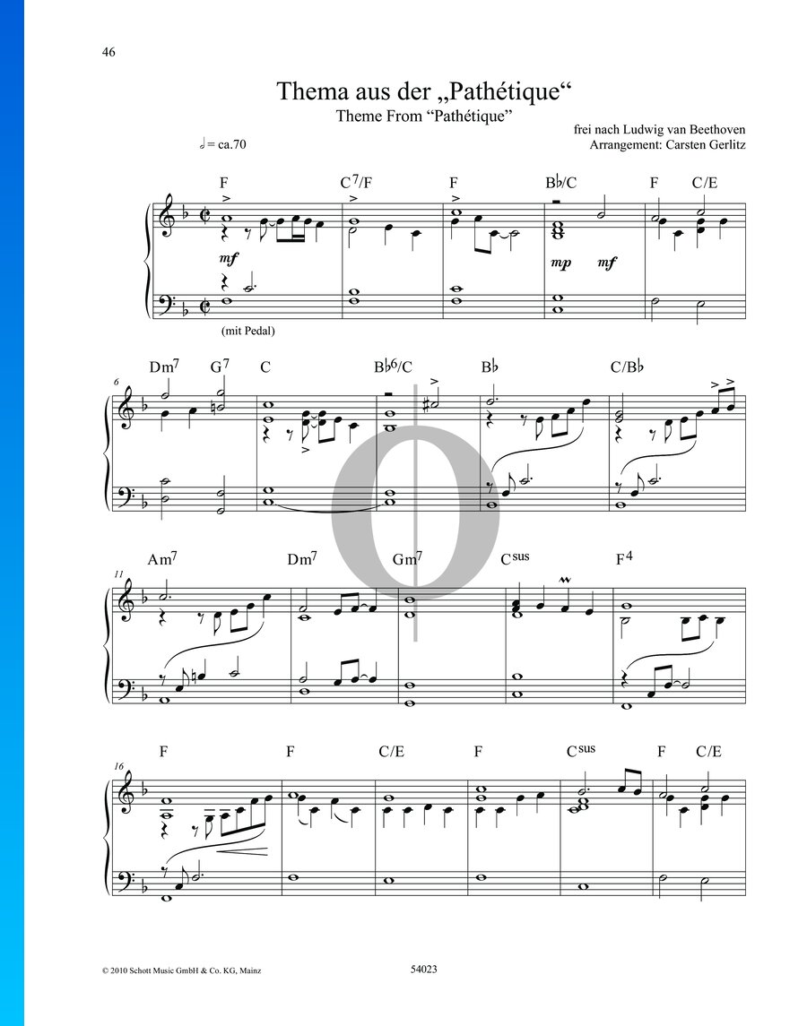 Theme From "Pathétique" (Crossover) (Ludwig van Beethoven) Piano Sheet ...
