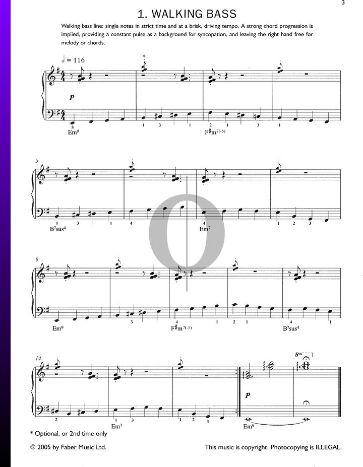 Walking Bass (John Kember) Piano Sheet Music - OKTAV
