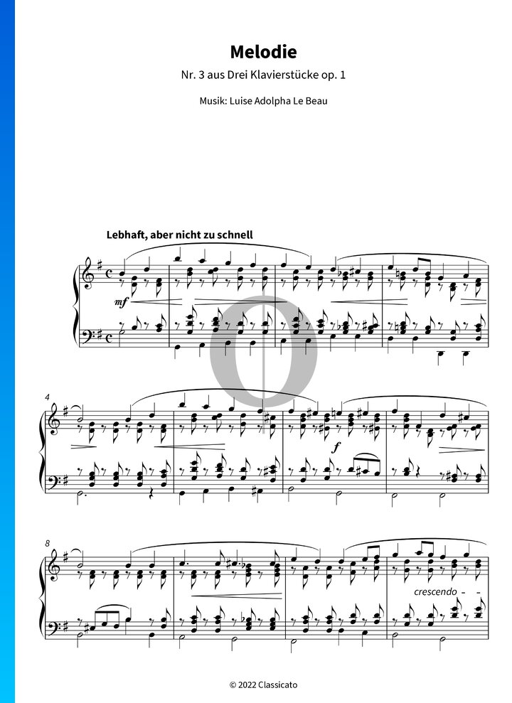 3 Pieces, Op. 1: No. 3 Melodie (Luise Adolpha Le Beau) Piano Sheet ...