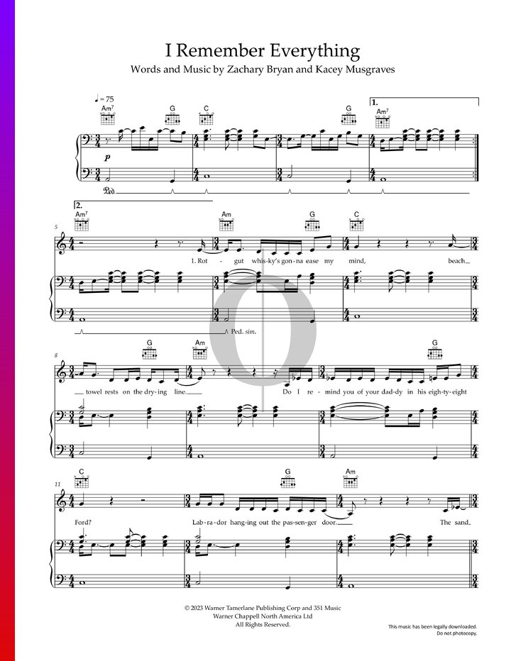 I Remember Everything (Kacey Musgraves, Zach Bryan) Piano Sheet Music ...