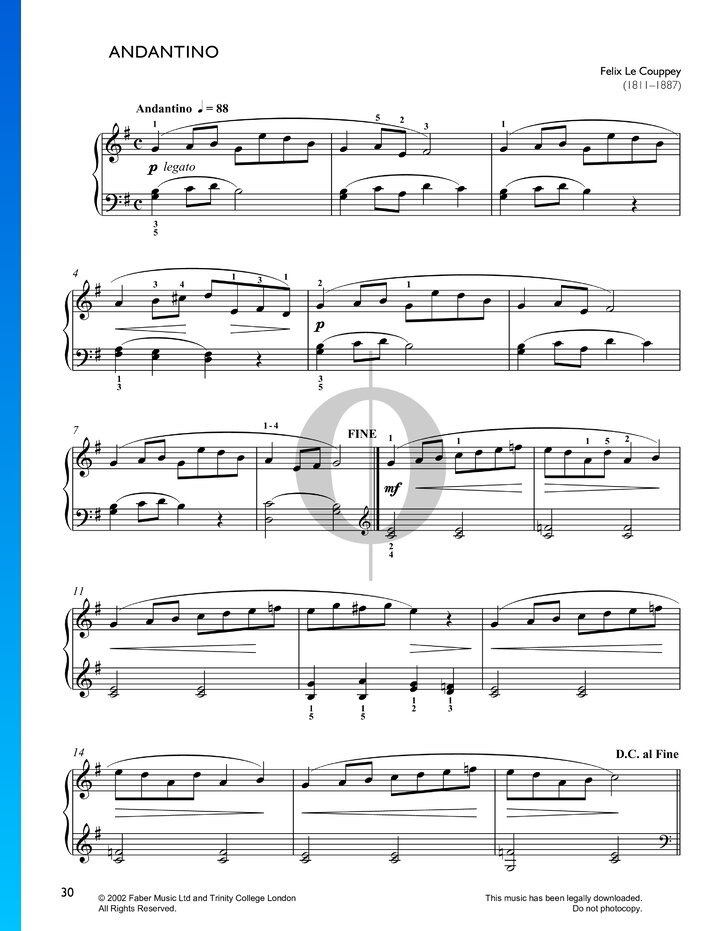 Sonatina in C Major: 2. Andantino (Felix Le Couppey) Piano Sheet Music ...