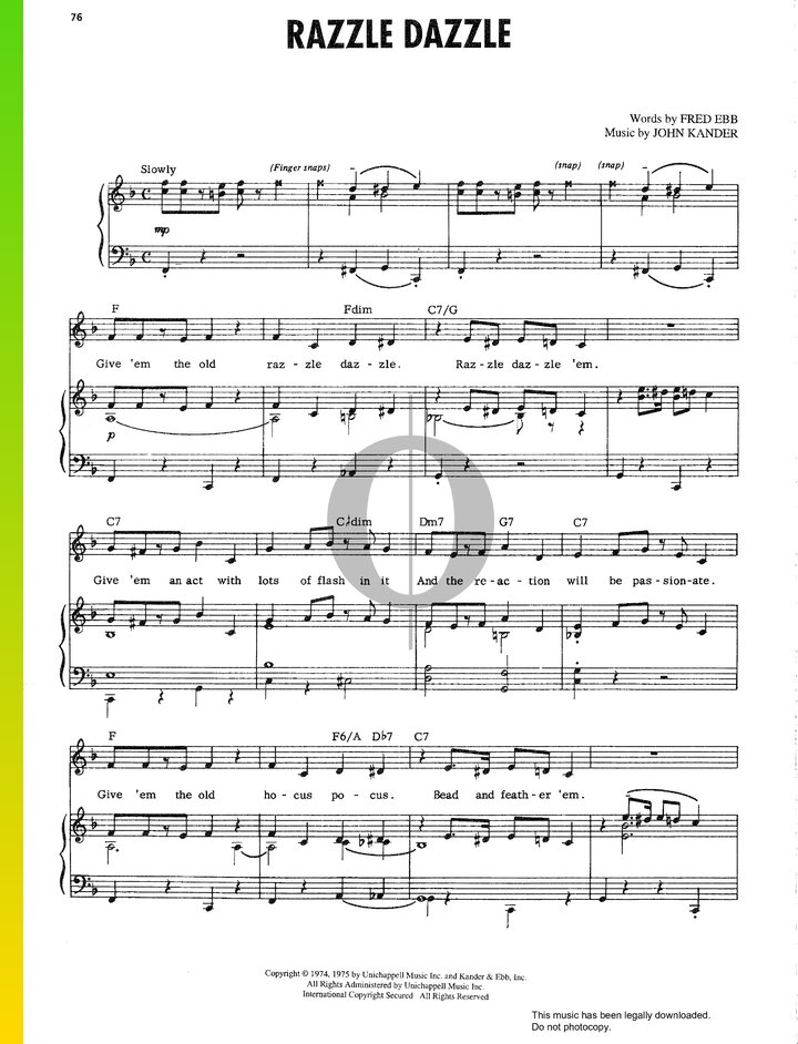 Razzle Dazzle (John Kander) Piano Sheet Music - OKTAV