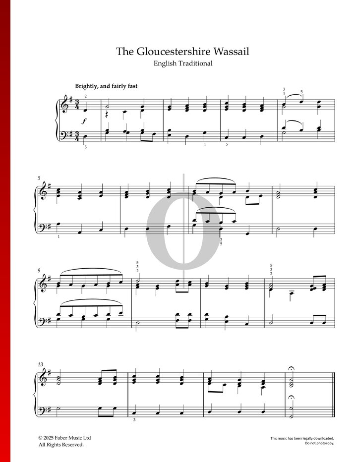 Gloucestershire Wassail (Anonymous) Piano Sheet Music - OKTAV